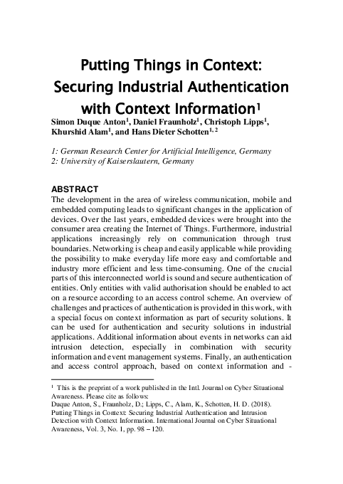 (PDF) Putting Things in Context: Securing Industrial Authentication ...