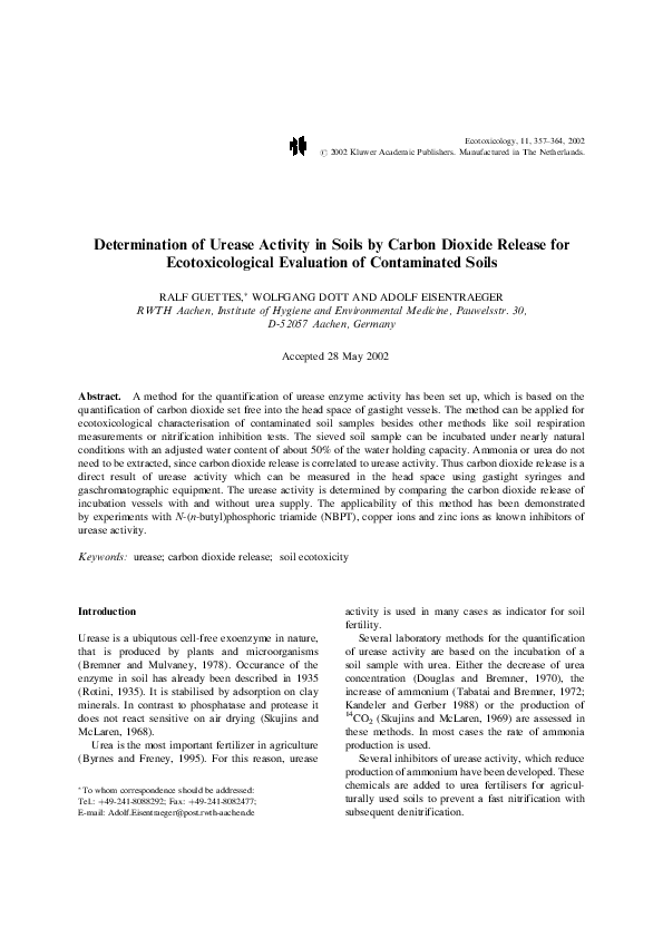 (PDF) Determination of urease activity in soils by carbon dioxide ...