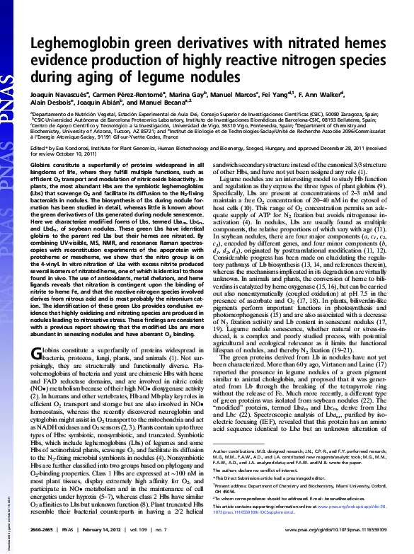 (PDF) Leghemoglobin green derivatives with nitrated hemes evidence ...