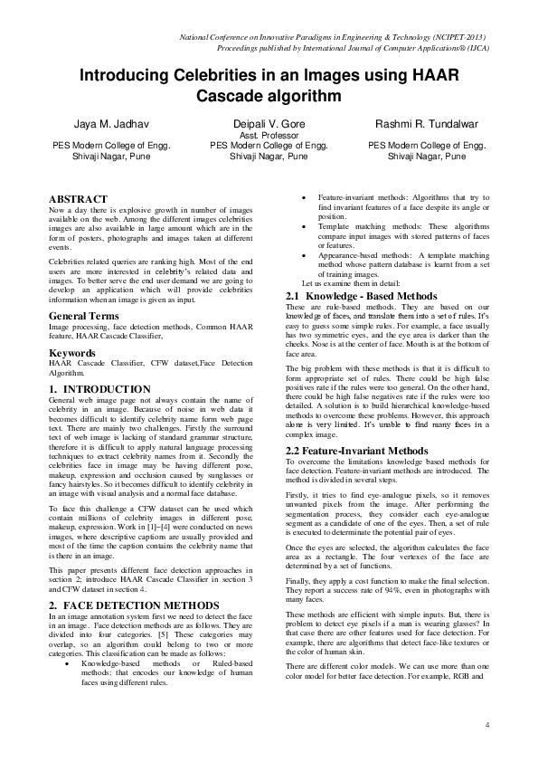 (PDF) Introducing Celebrities in an Images using HAAR Cascade algorithm ...
