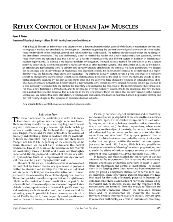 (PDF) Reflex Control of Human Jaw Muscles