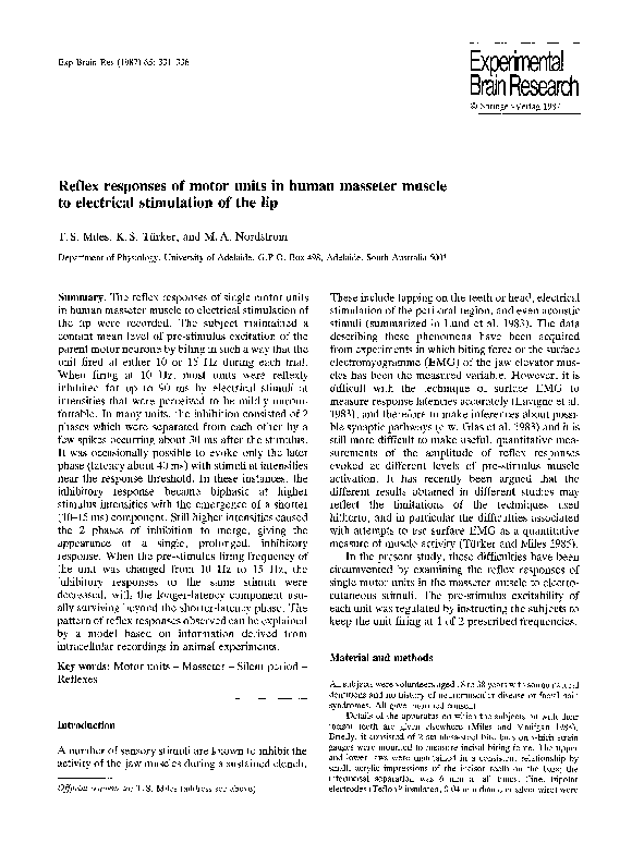 (PDF) Reflex responses of motor units in human masseter muscle to ...