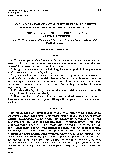 (PDF) Synchronization of motor units in human masseter during a ...