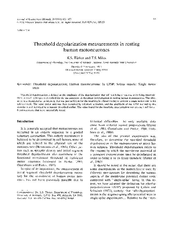 (PDF) Threshold depolarization measurements in resting human motoneurones