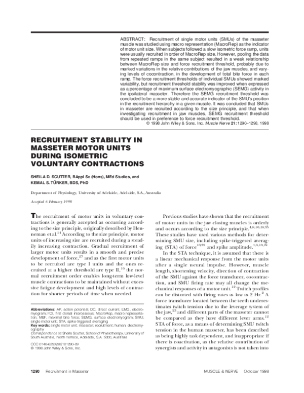 (PDF) Recruitment stability in masseter motor units during isometric ...
