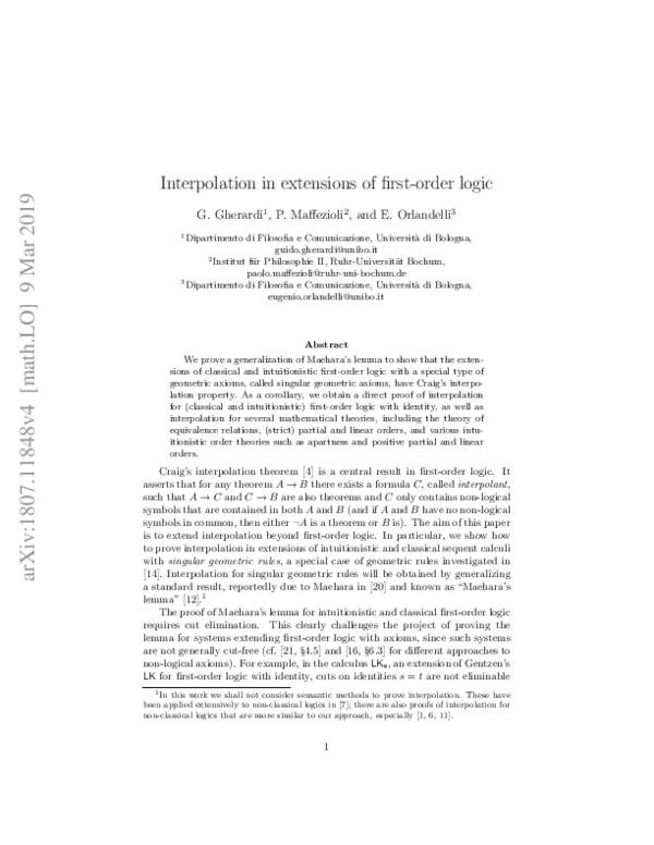 Pdf Interpolation In Extensions Of First Order Logic