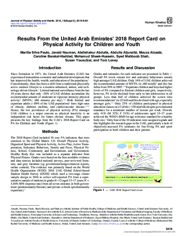 (PDF) Results From the United Arab Emirates’ 2018 Report Card on ...