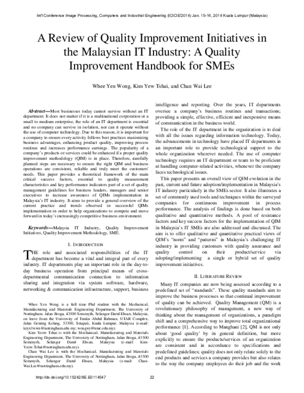 (PDF) A review of quality improvement initiatives in the Malaysian IT ...