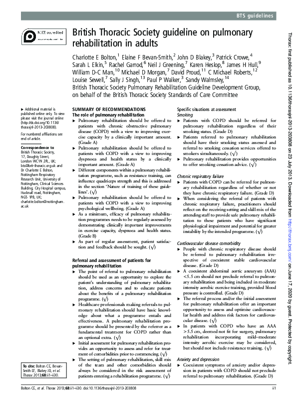 (PDF) British Thoracic Society guideline on pulmonary rehabilitation in ...