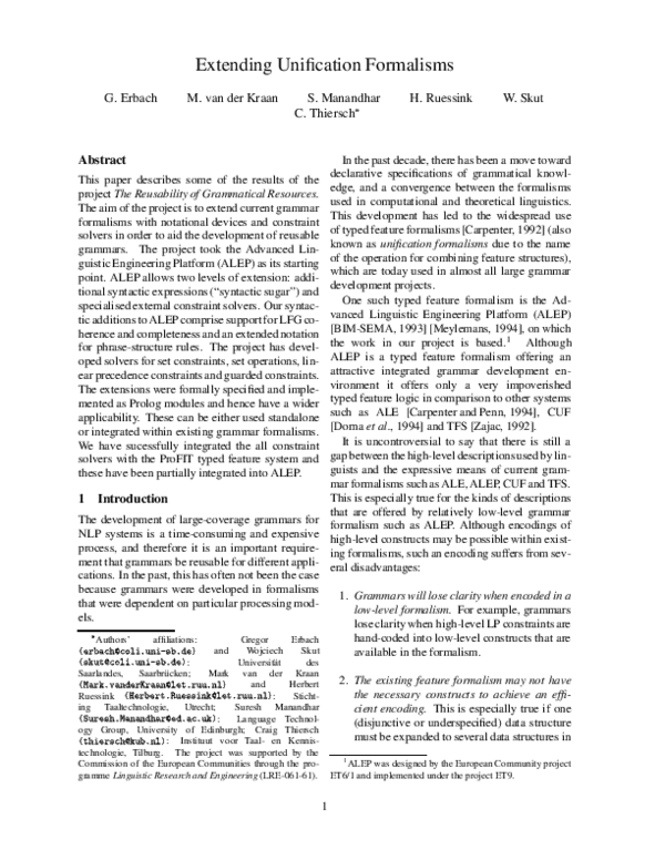 Pdf Extending Unification Formalisms