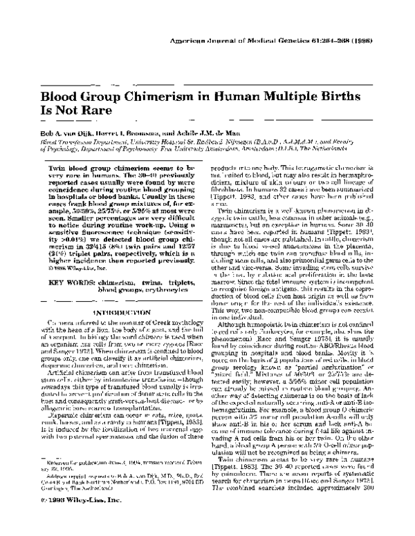 (PDF) Blood group chimerism in human multiple births is not rare