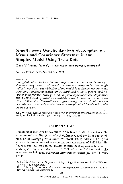 (PDF) Simultaneous genetic analysis of longitudinal means and ...
