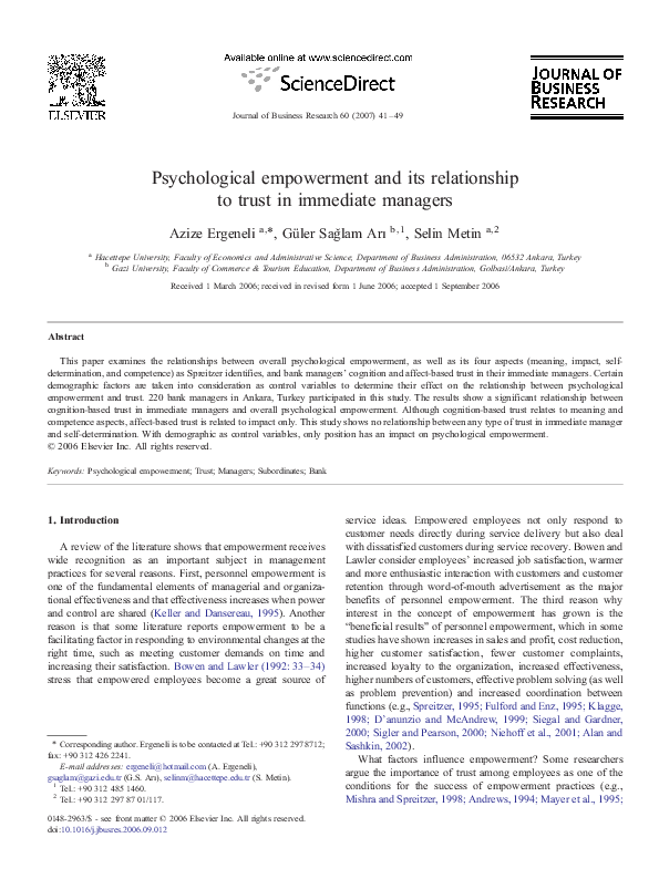 (PDF) Psychological empowerment and its relationship