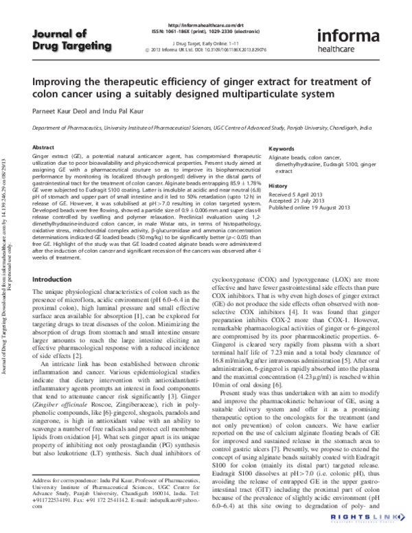 (PDF) Improving the therapeutic efficiency of ginger extract for ...