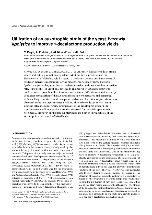 (PDF) Utilization of an auxotrophic strain of the yeast Yarrowia ...