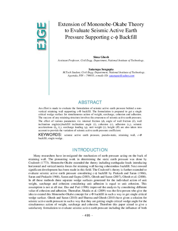 (PDF) Extension of Mononobe-Okabe Theory to Evaluate Seismic Active ...