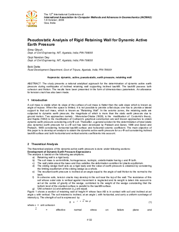 (PDF) Pseudostatic Analysis of Rigid Retaining Wall for Dynamic Active ...