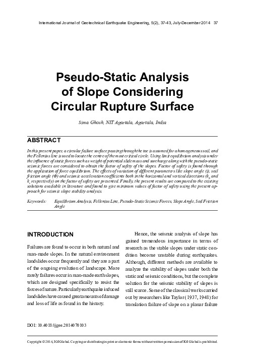 Pdf Pseudo Static Analysis Of Slope Considering Circular Rupture