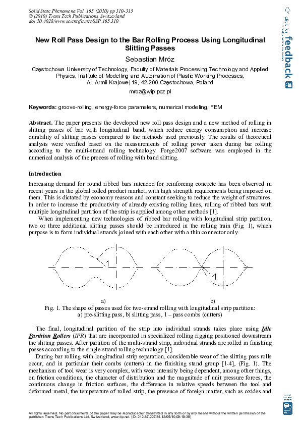 (PDF) New Roll Pass Design to the Bar Rolling Process Using ...