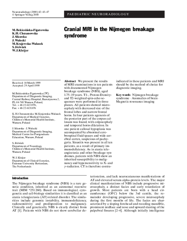 (PDF) MRI Findings in Nijmegen Breakage Syndrome