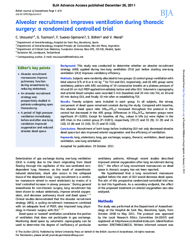 (PDF) Alveolar recruitment improves ventilation during thoracic surgery: a randomized controlled ...