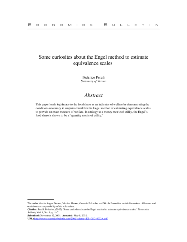 (PDF) Some curiosites about the Engel method to estimate equivalence scales
