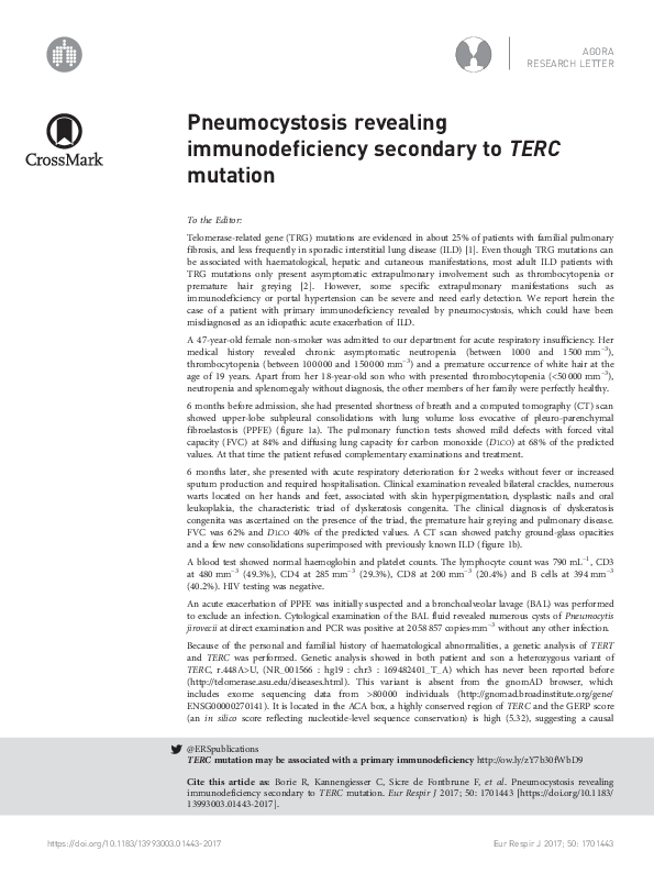 (PDF) Pneumocystosis revealing immunodeficiency secondary to TERC mutation