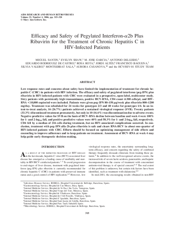 (PDF) Peg-IFN and Ribavirin Effectiveness for CHC in HIV