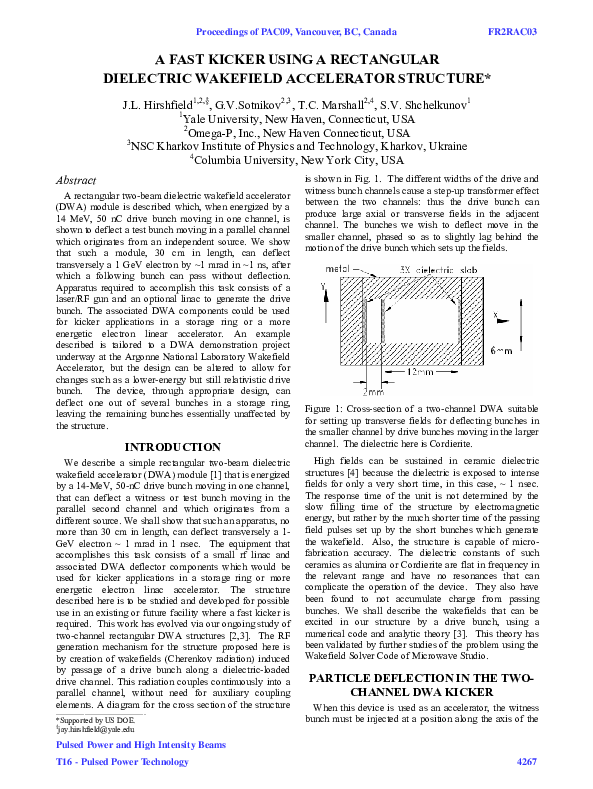 Pdf A Fast Kicker Using A Rectangular Dielectric Wakefield Accelerator Structure