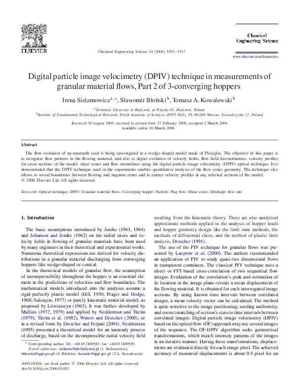 (PDF) Digital particle image velocimetry (DPIV) technique in ...