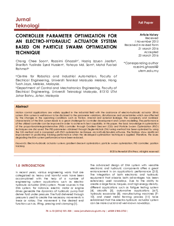 Controller Parameter Optimization For An Electro Hydraulic Actuator System Based On Particle