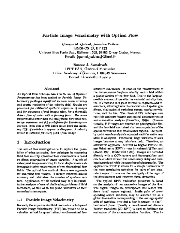 (PDF) Particle image velocimetry with optical flow
