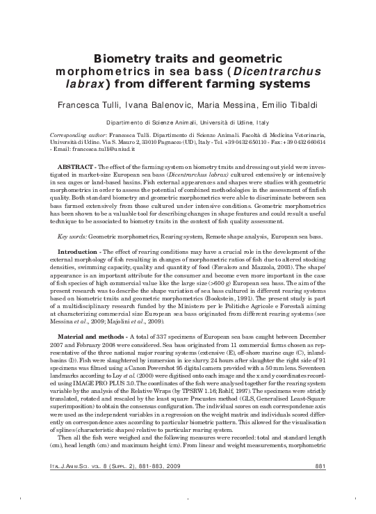(PDF) Biometry traits and geometric morphometrics in sea bass ...