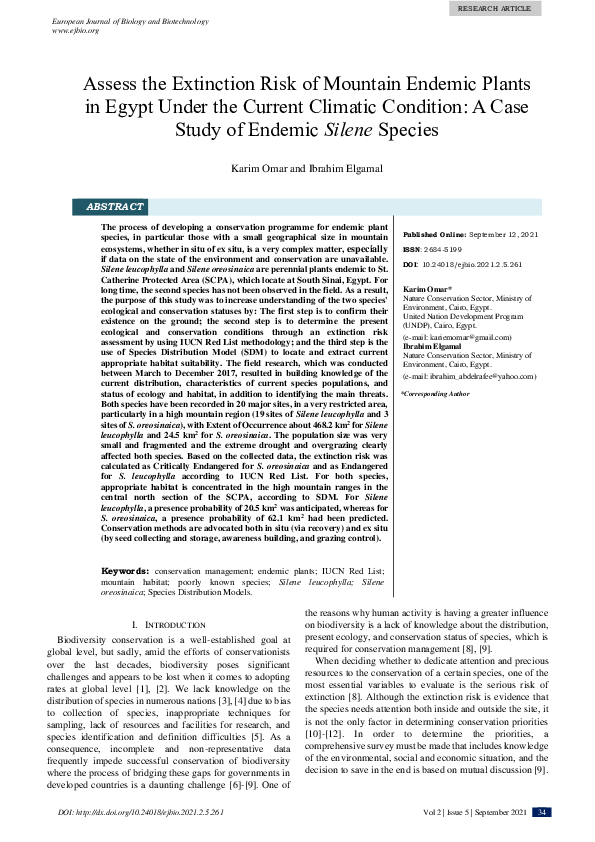 (PDF) Assess the Extinction Risk of Mountain Endemic Plants in Egypt ...