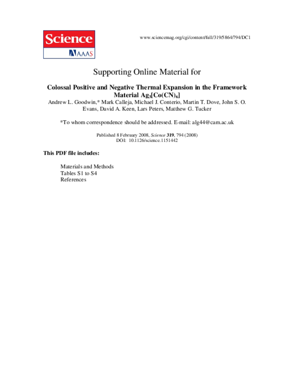 (PDF) Colossal Positive and Negative Thermal Expansion in the Framework ...