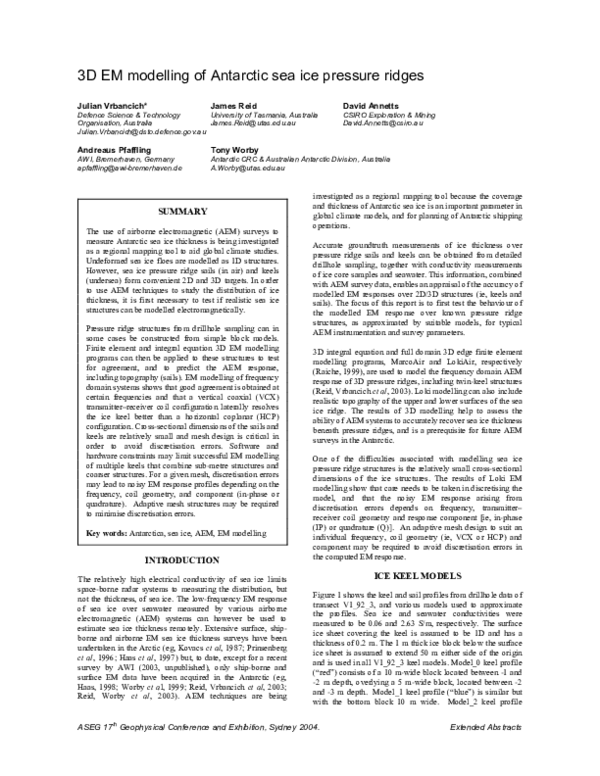 (PDF) 3D EM modelling of Antarctic sea ice pressure ridges