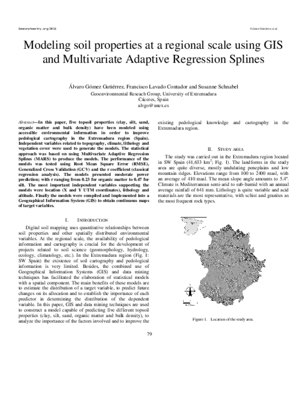 (PDF) Modeling soil properties at a regional scale using GIS and Multivariate Adaptive ...