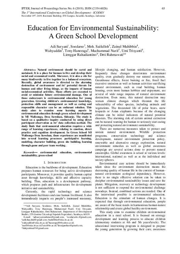 (PDF) Education for Environmental Sustainability: A Green School ...