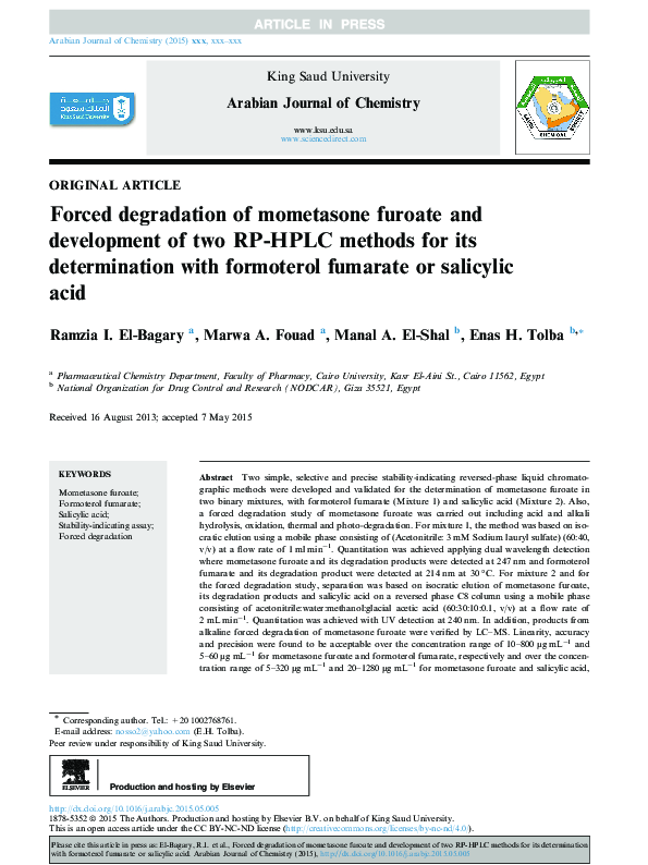 (PDF) Forced Degradation of Mometasone Furoate and Development of Two RP-HPLC Methods for Its ...