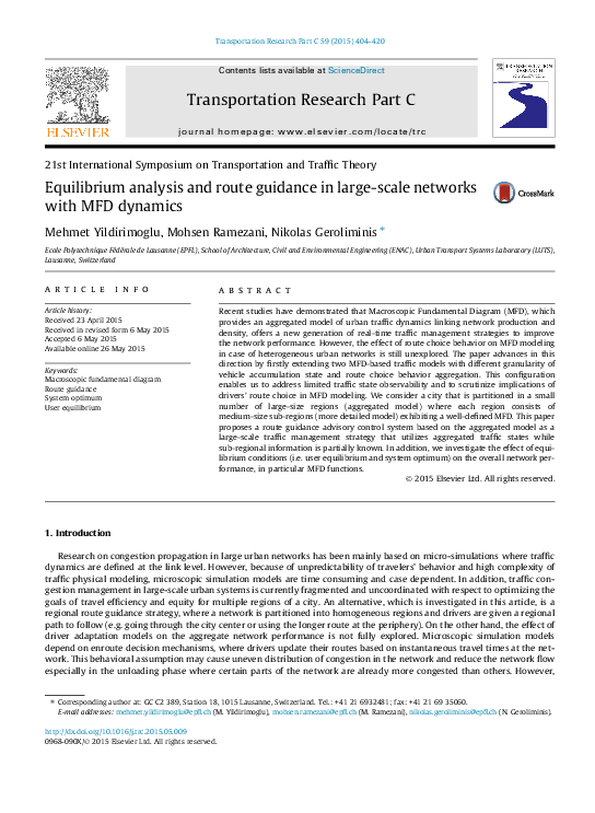 (PDF) Equilibrium analysis and route guidance in large-scale networks ...