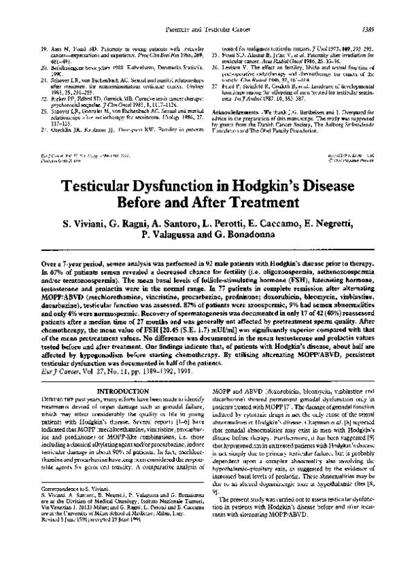 (PDF) Testicular dysfunction in Hodgkin's disease before and after ...