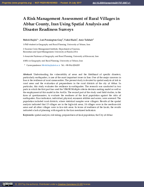 (PDF) A Risk Management Assessment of Rural Villages in Abhar County ...