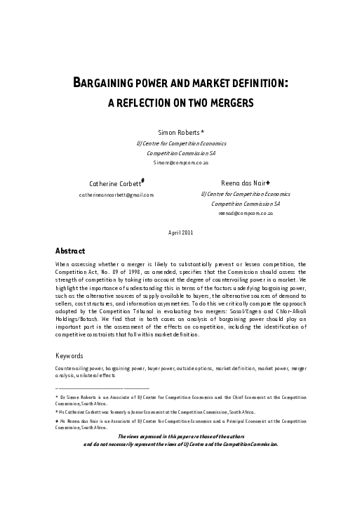 (PDF) Bargaining power and market definition: A reflection on two mergers