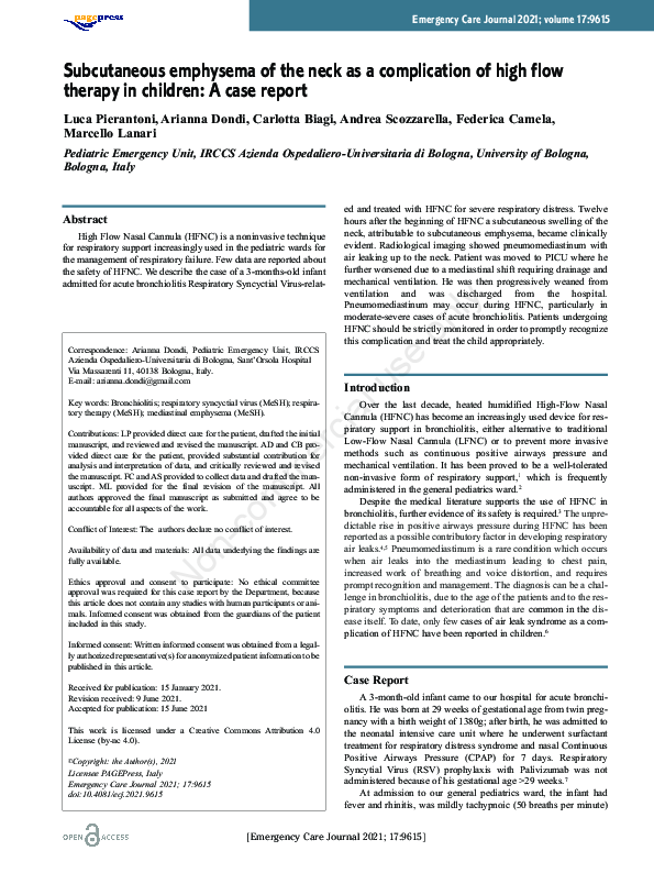(PDF) Subcutaneous emphysema of the neck as a complication of high flow ...