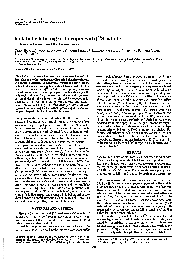 (PDF) Metabolic labeling of lutropin with [35S]sulfate