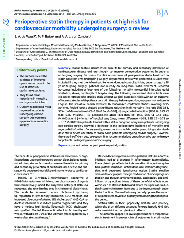(PDF) Perioperative statin therapy in patients at high risk for ...
