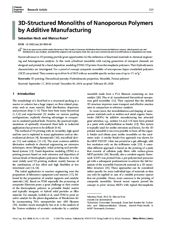 (PDF) 3D‐Structured Monoliths of Nanoporous Polymers by Additive ...