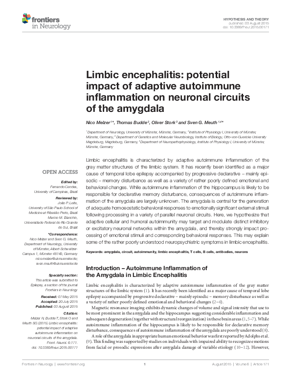(PDF) Limbic Encephalitis: Potential Impact of Adaptive Autoimmune ...