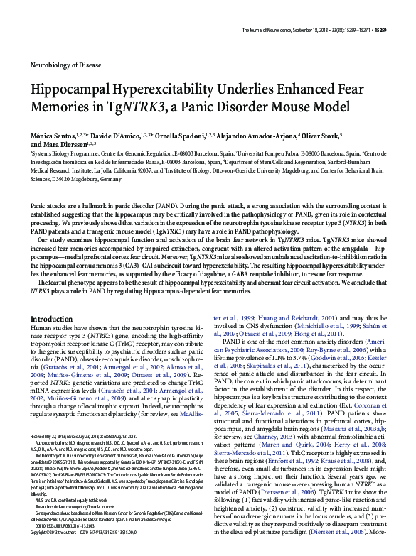 (PDF) Hippocampal Hyperexcitability Underlies Enhanced Fear Memories in ...