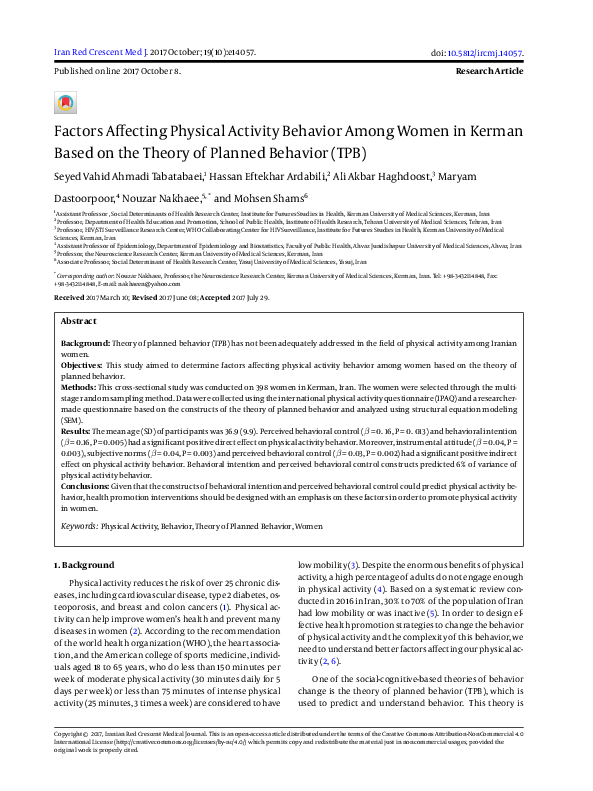 (PDF) Factors Affecting Physical Activity Behavior Among Women in ...